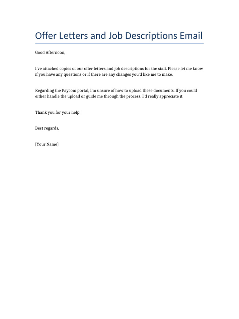 Offer Letters and Job Descriptions Email | PDF
