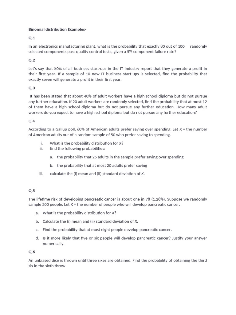 Binomial Distribution Questions Set | PDF