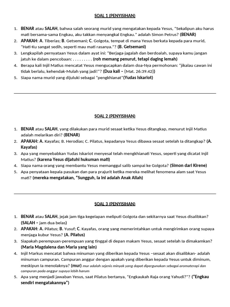 Soal Kuis Alkitab 2019 | PDF