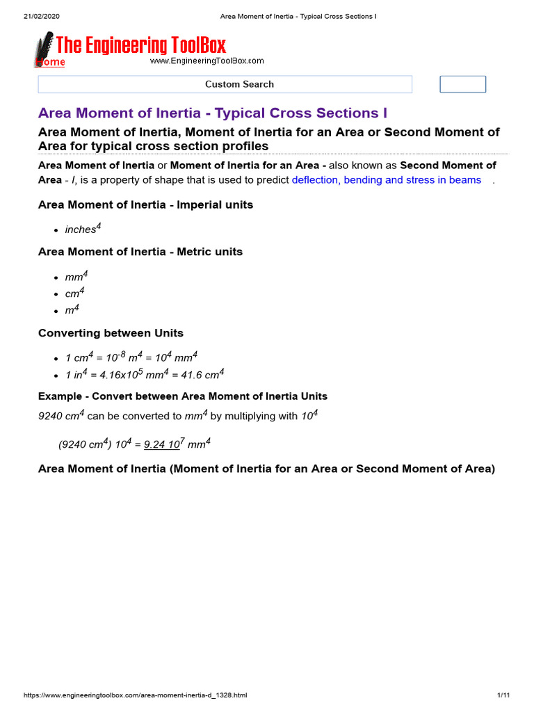Area Moment of Inertia - Typical Cross Sections I | PDF