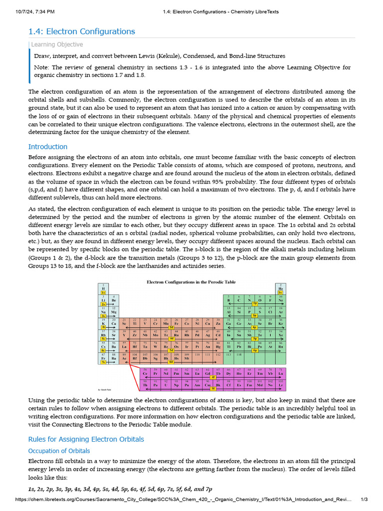1.4 - Electron Configurations - Chemistry LibreTexts | PDF