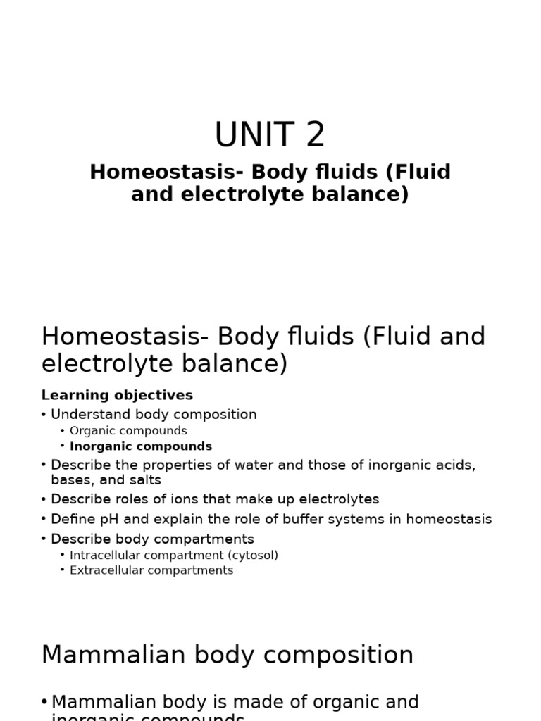 Body Fluid Homeostasis Guide | PDF | Electrolyte | Cooking, Food & Wine