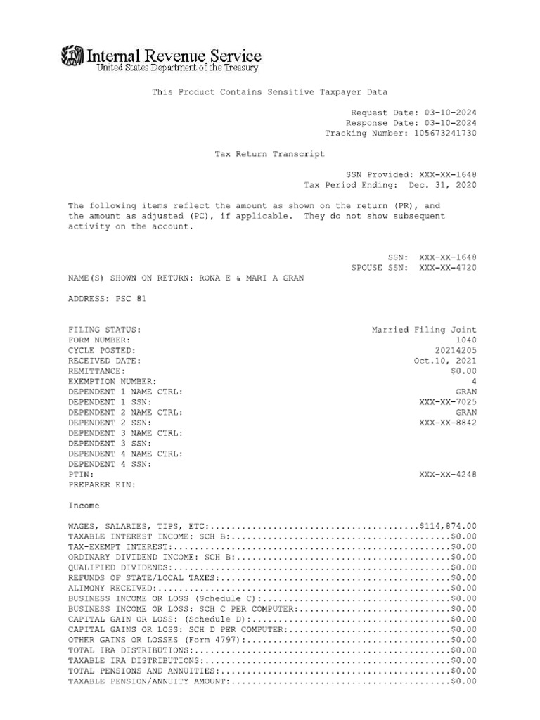 2020 Tax Transcript | PDF