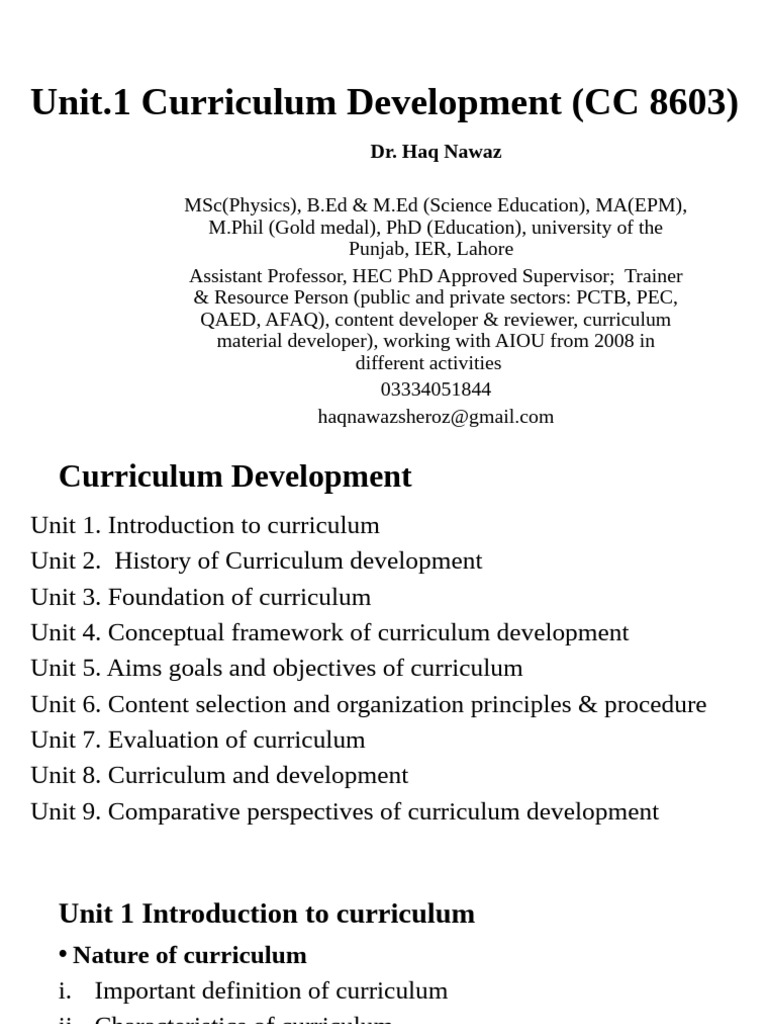 Unit 1 Curriculum Development Pdf