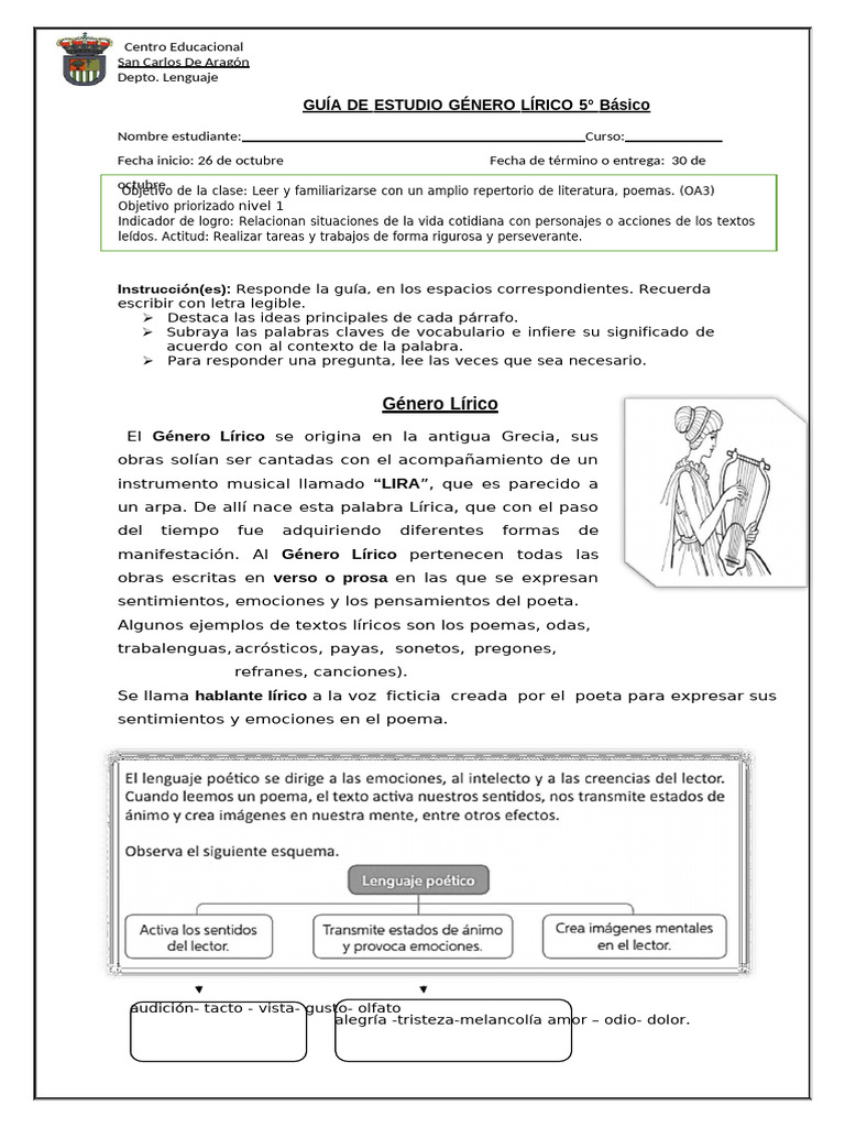 5° Basico Lenguaje Guia de Estudio Genero Lirico | PDF