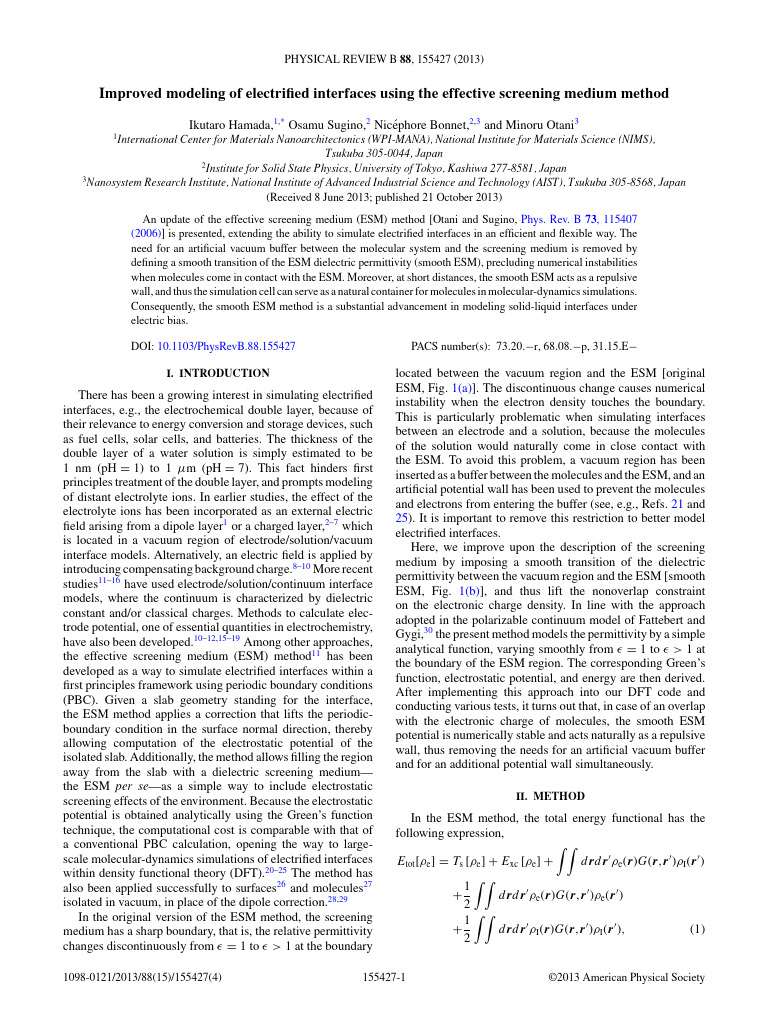 Improved Modeling of Electried Interfaces Using The Effective Screening Medium Method | PDF ...