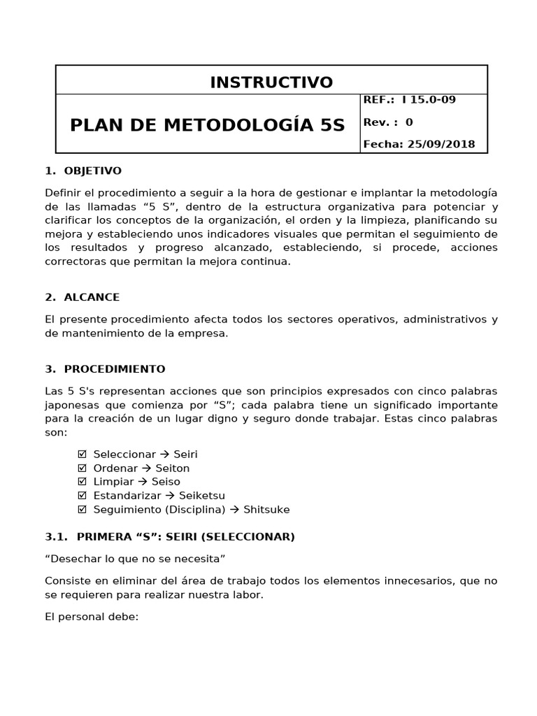 Plan de Metodología 5S | PDF
