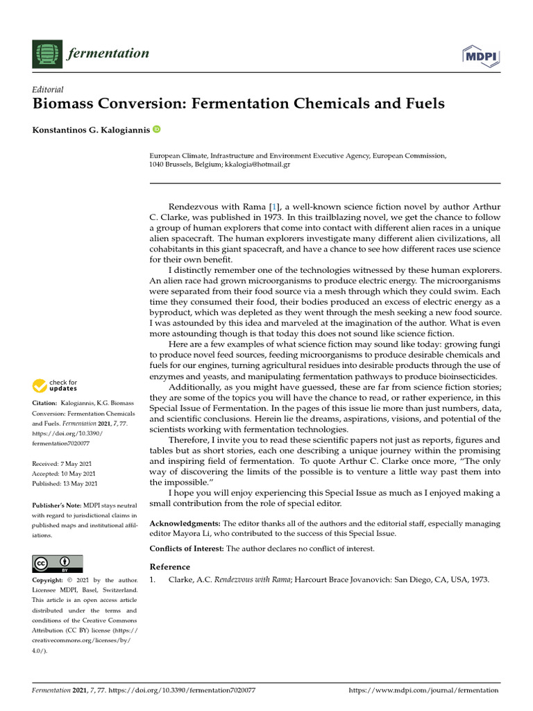 2021 - PAPER Biomass Conversion- Fermentation Chemicals and Fuels | PDF