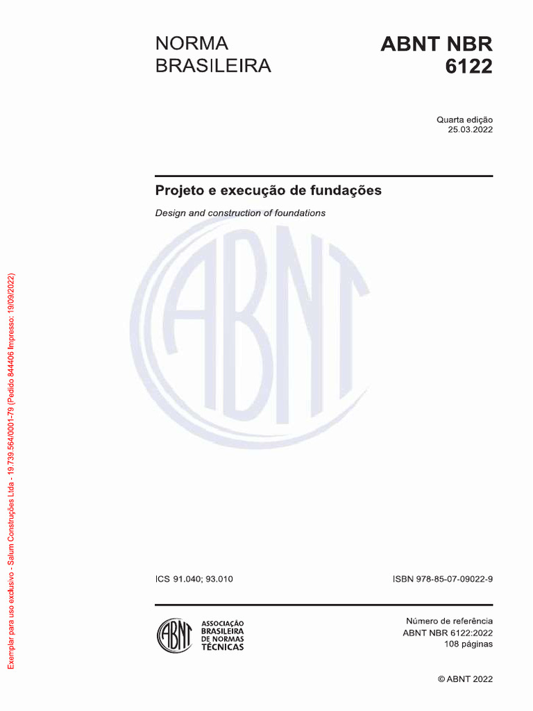 NBR 6122-2022 Projeto e Execução de Fundações | PDF