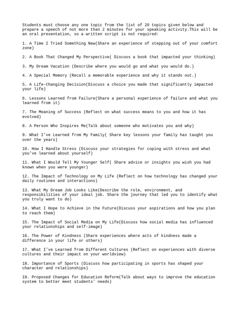 Students must choose any one topic | PDF