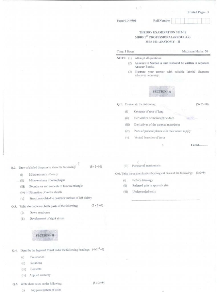 Anatomy - 2 (MBS - 101) MBBS 2017-18 PDF - 231009 - 150726 | PDF