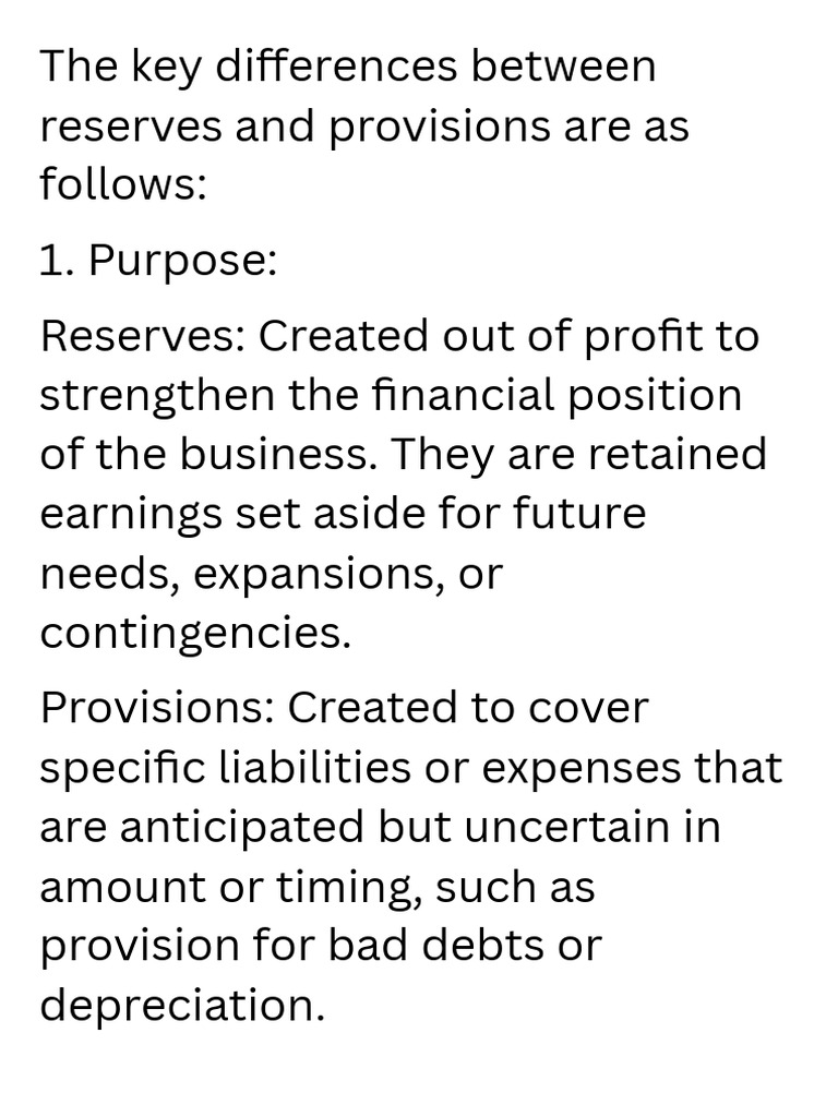 The Key Differences Between Reserves and Provisions Are As Follows ...