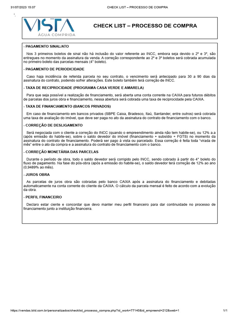 CHECK LIST – PROCESSO DE COMPRA_Vista | PDF