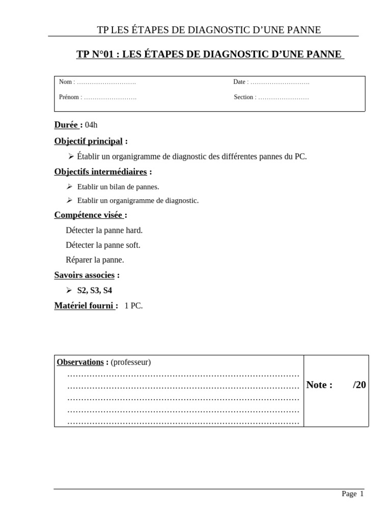 TPTP Les Étapes de Diagnostic D'une Panne | PDF