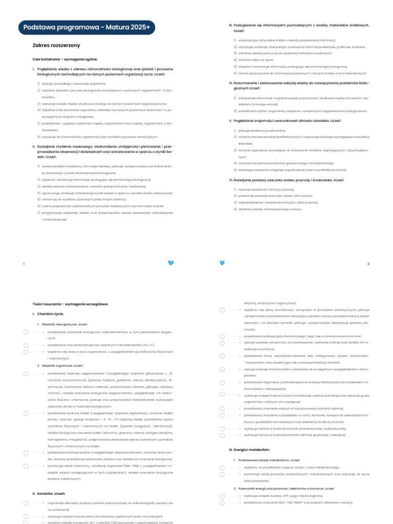 Biologia Podstawa Programowa Matura 2025 | PDF