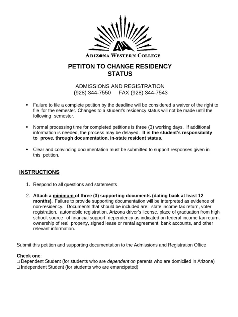 Petition To Change Residency Status | PDF