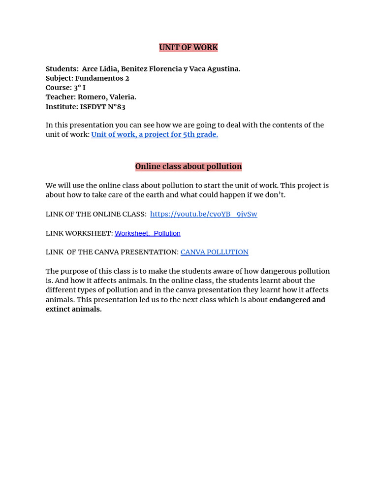 UNIT OF WORK Clean Version (Arce, Benitez y Vaca) | PDF