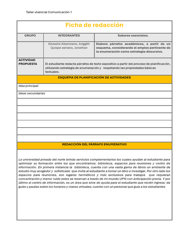 Comparto 'Ficha de redacción' contigo | PDF