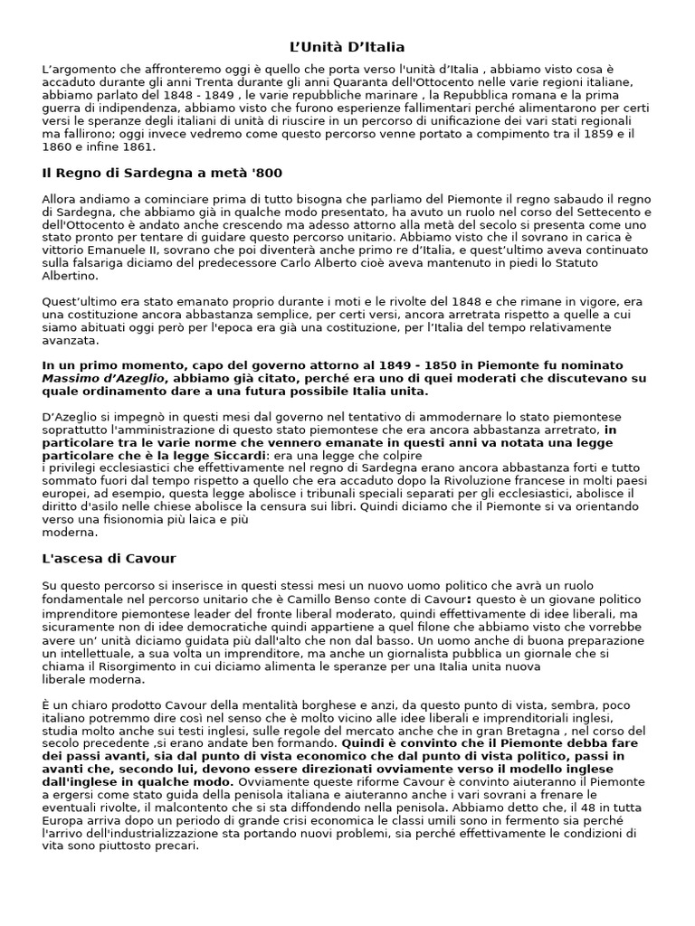 L'unità D'italia | PDF