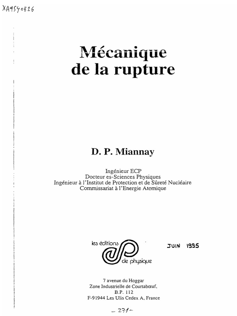 Mecanique de La Rupture: D. P. Miannay | PDF