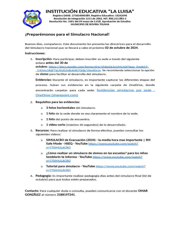 Directrices Simulacro Nacional 2024 | PDF | Tecnología