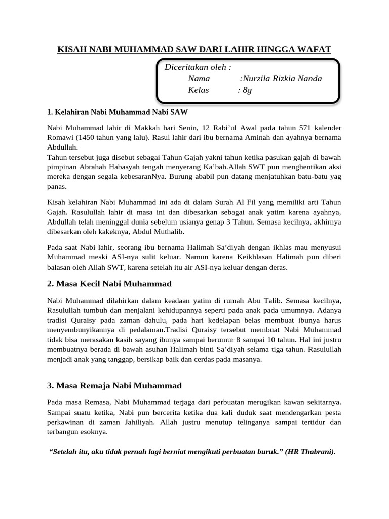 Kisah Nabi Muhammad Saw Dari Lahir Hingga Wafat | PDF