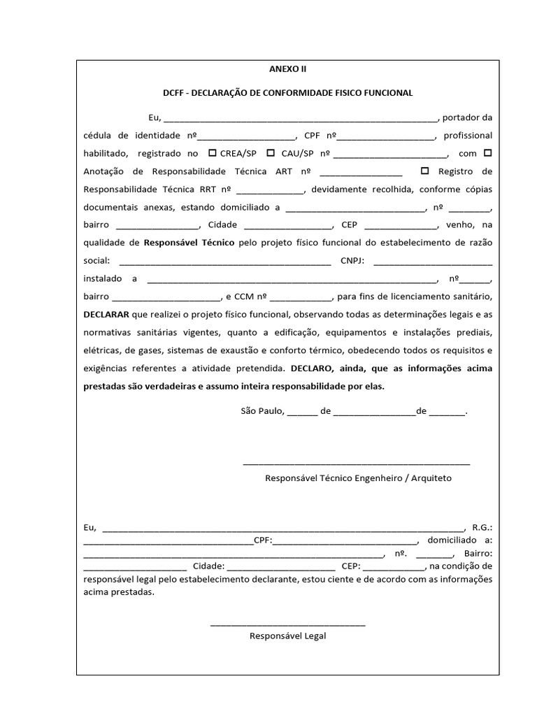 DCFF - Declaração de Conformidade Físico Funcional | PDF