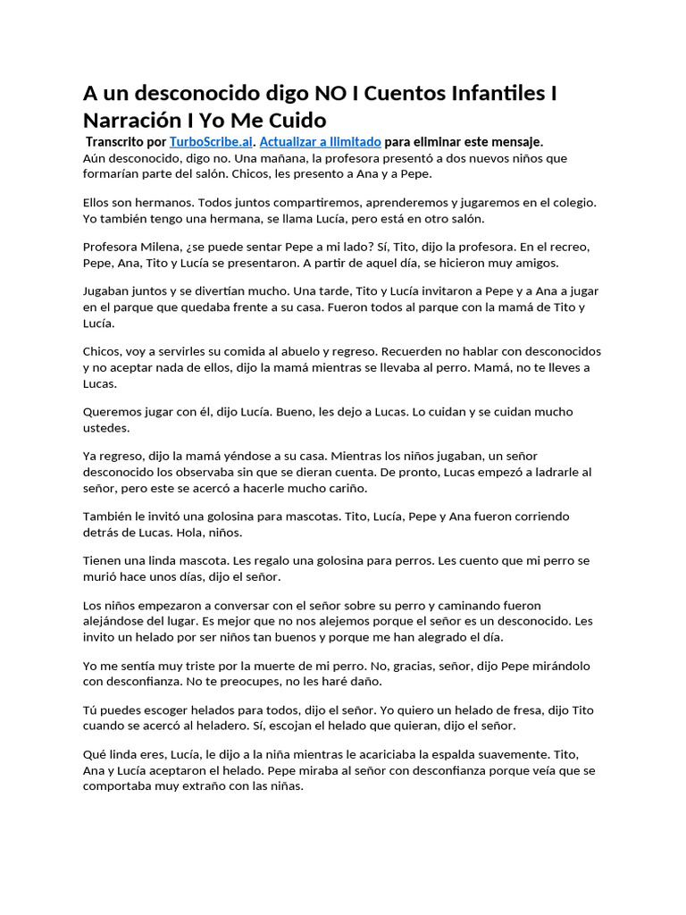 A Un Desconocido Digo NO I Cuentos Infantiles I Narración I Yo Me Cuido ...