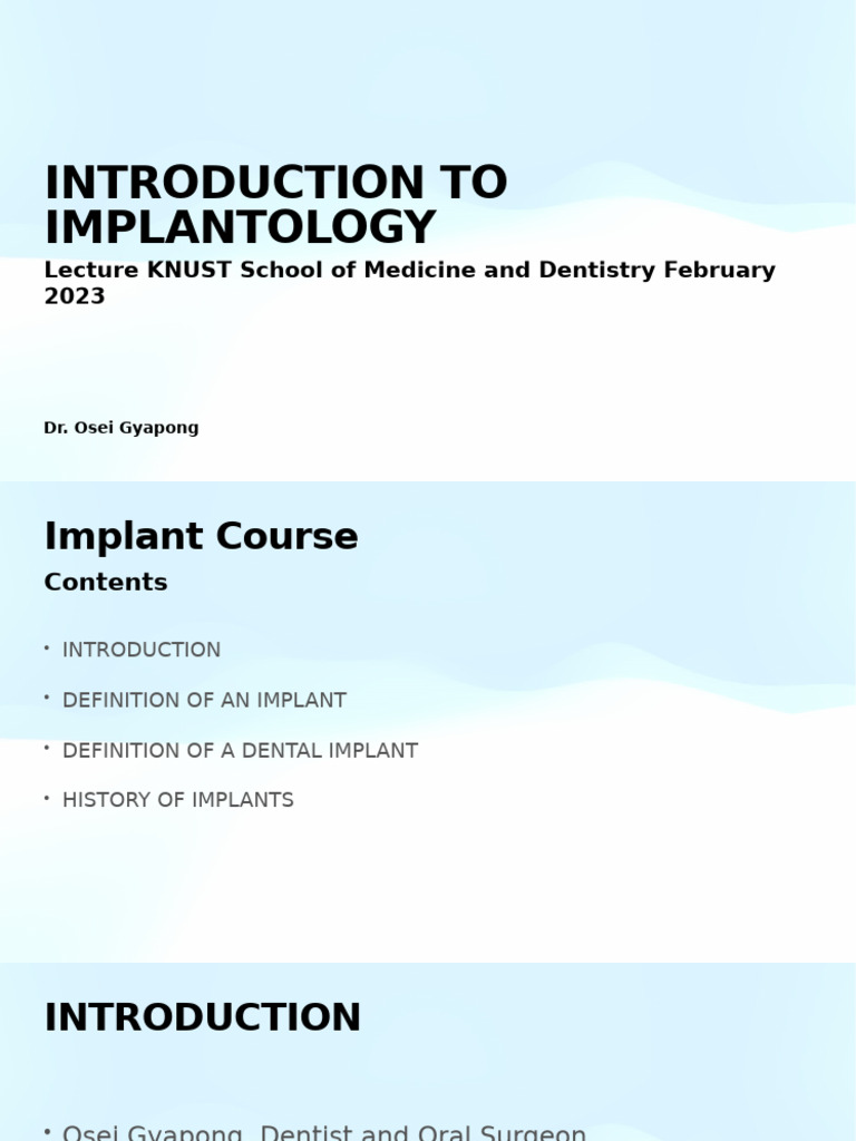 KNUST Implant Lecture 2023a | PDF