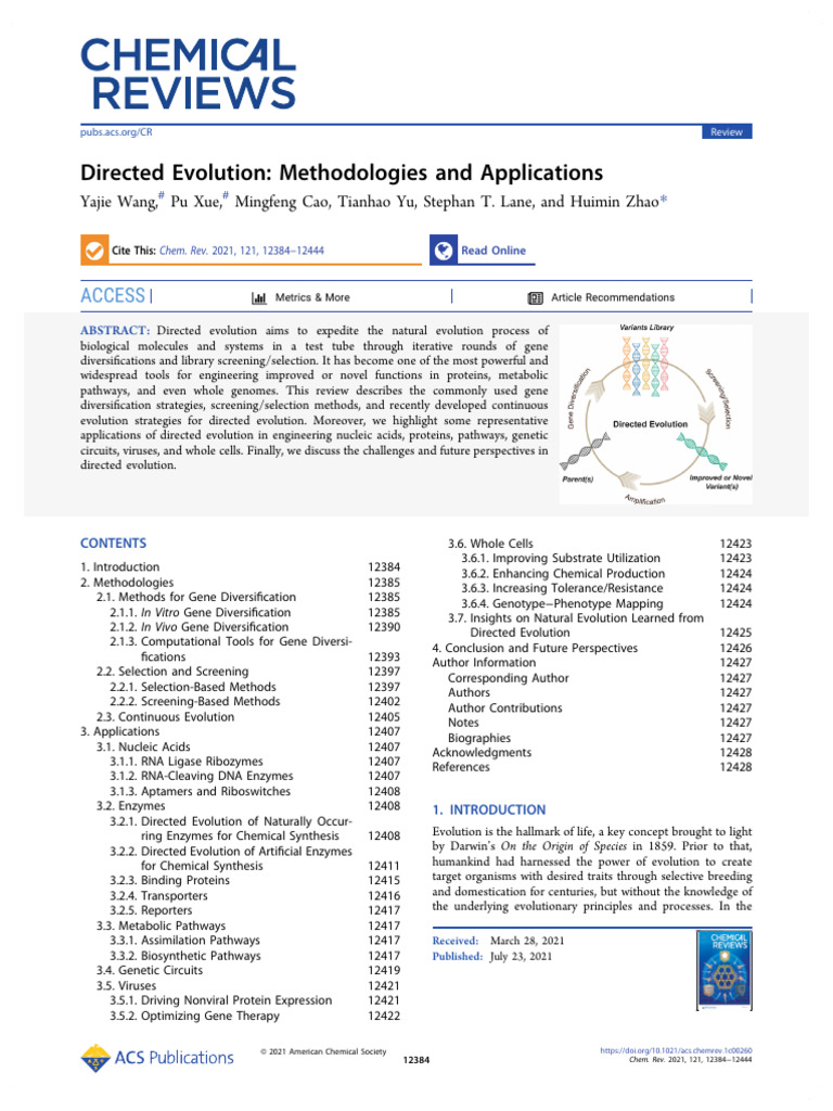 Directed Evolution Methodologies and Applications | PDF