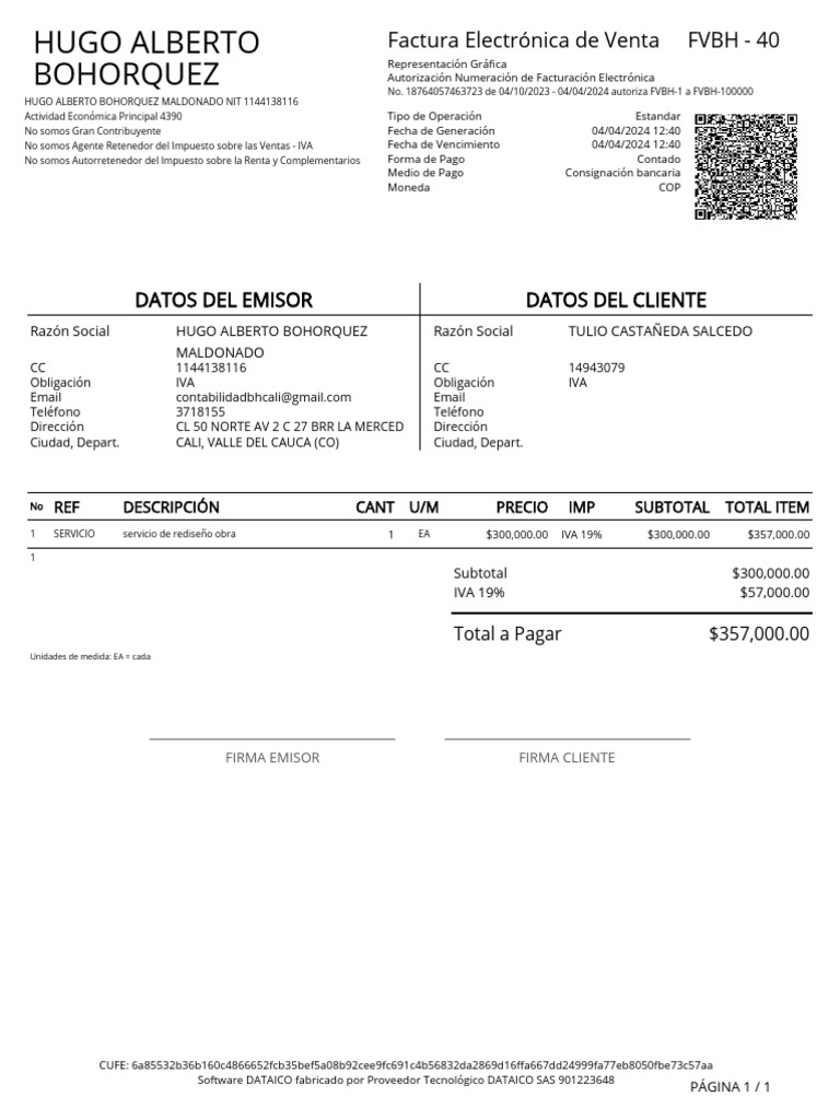 Fvbh-40 Factura Rediseño Obra Popular | PDF | Economias | Pagos