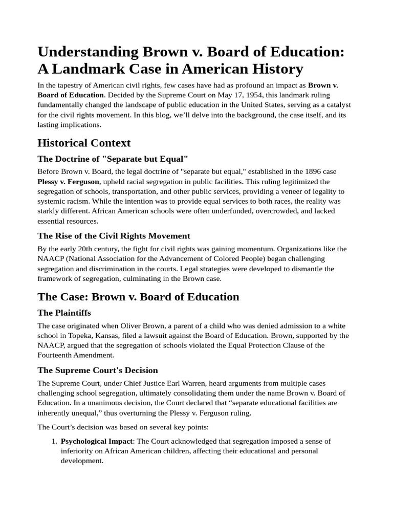 Understanding Brown v. Board of Education: A Landmark Case in American ...