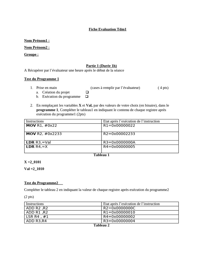 Fiche Evaluation Tdm1 | PDF