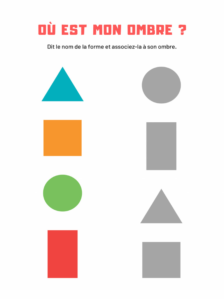 Associer Des Formes À Leurs Ombres - Fiche de Travaux 4 Ans | PDF