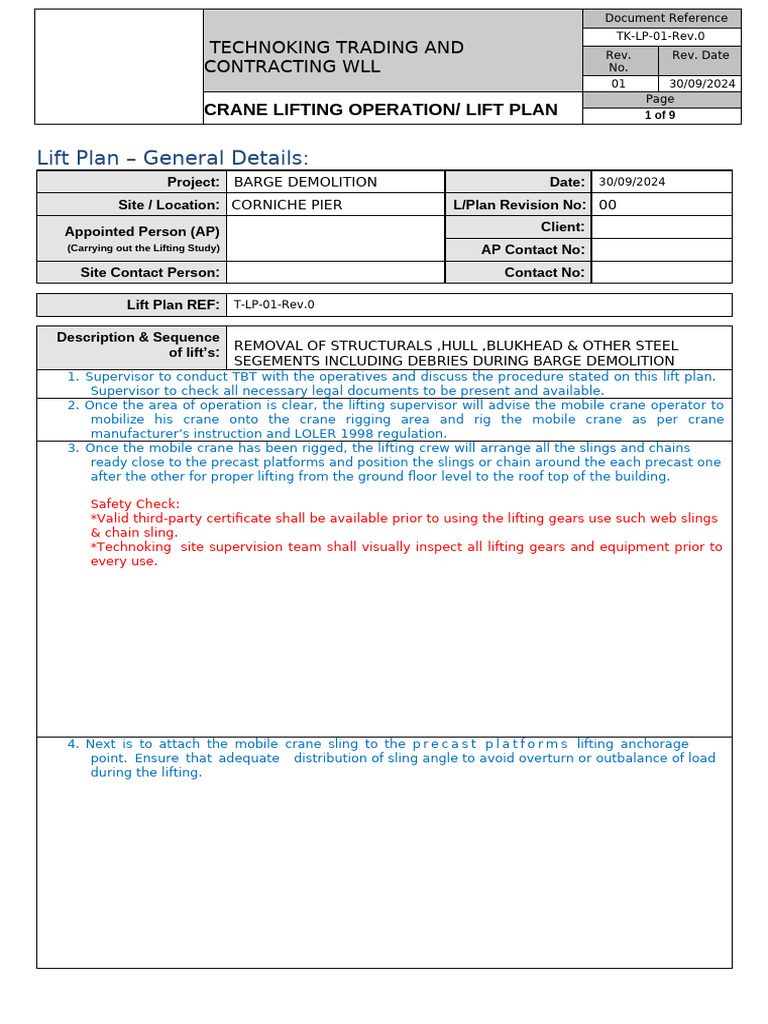 DRAFT Lifting Plan | PDF