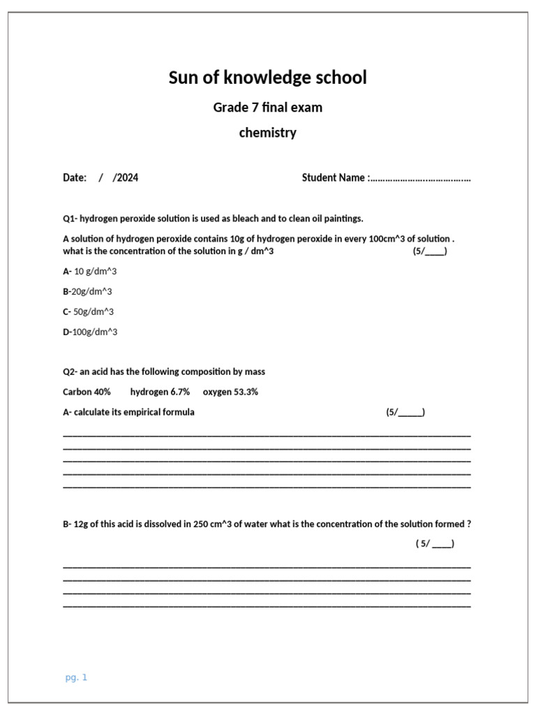 Grade 7 Final Exam | PDF | Chemistry | Chemical Substances