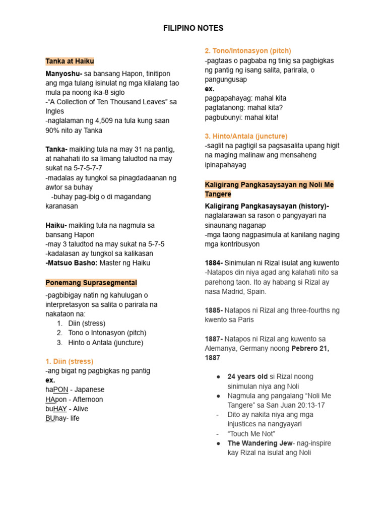 Filipino Notes | PDF