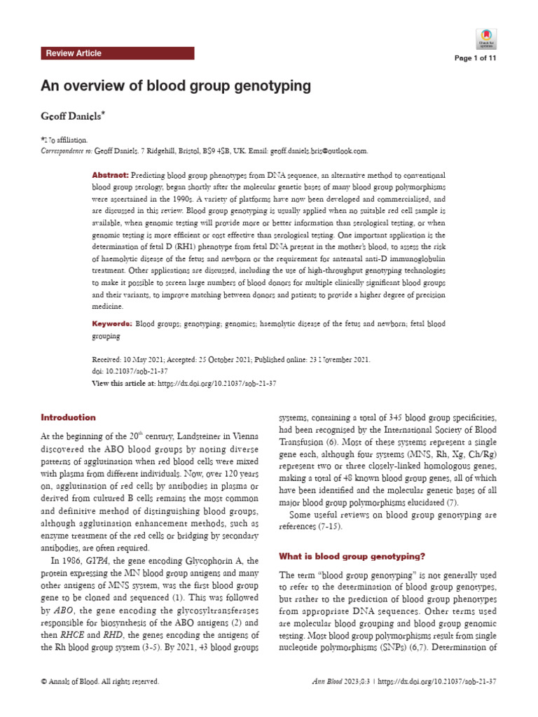 An Overview of Blood Group Genotyping: Geoff Daniels | PDF