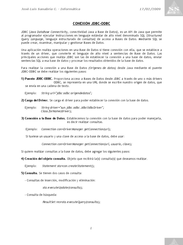 Conexión Jdbc Odbc Pdf Bases De Datos Sql