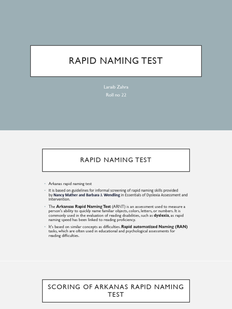 Rapid Naming Test | PDF