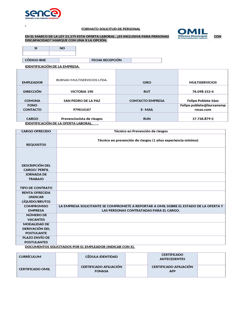 Ficha Solicitud Personal Email | PDF