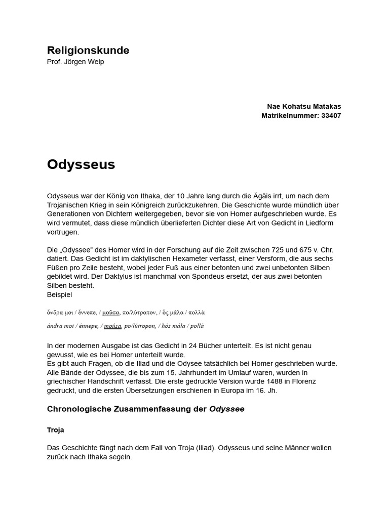 Ulysses - Hausarbeit Nae Matakas | PDF