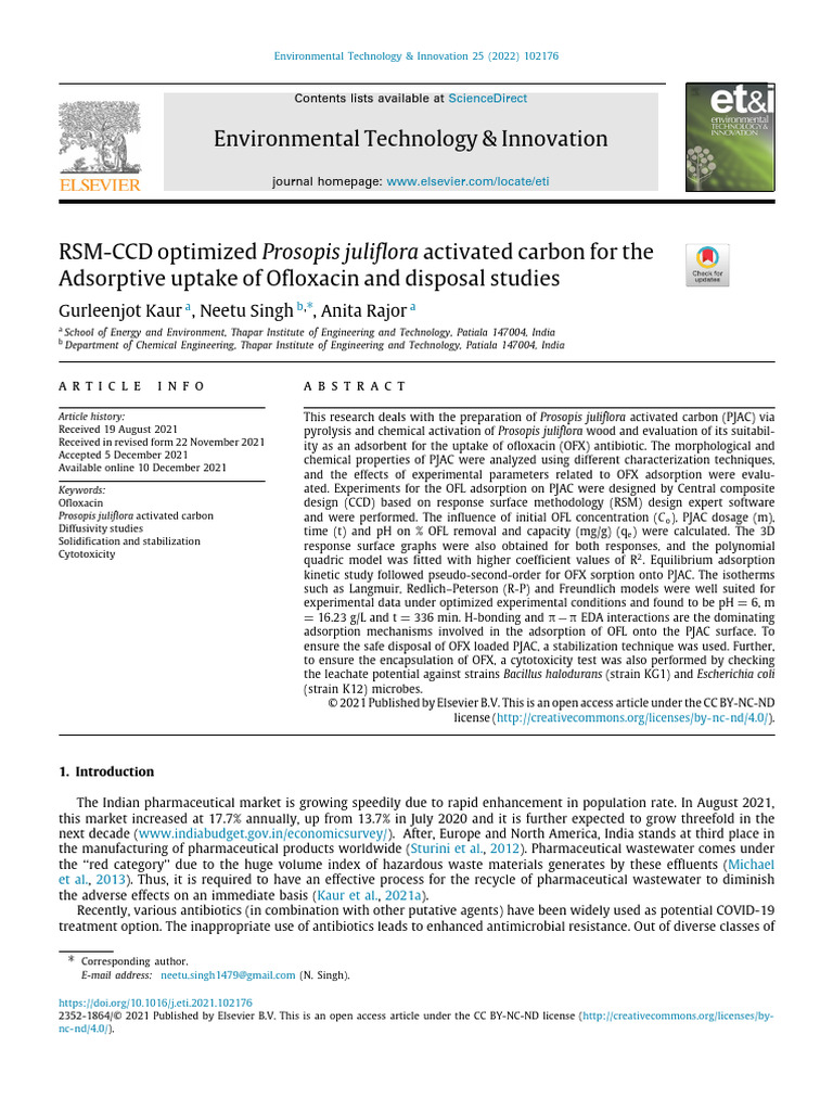 RSM-CCD Optimized Prosopis Juliflora Activated Carbon For The ...