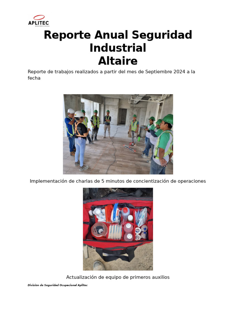 Reporte Mensual Seguridad Industrial | PDF