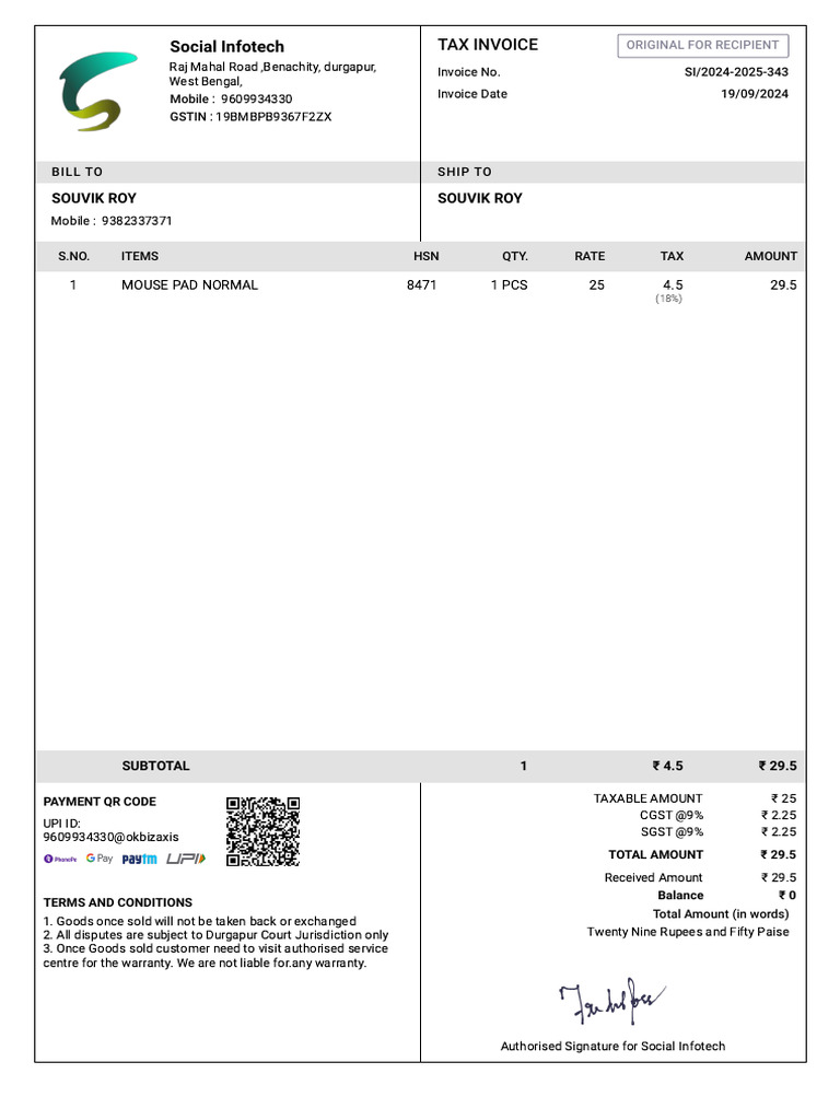 SI - 2024 2025 343 Sales - Invoice SOUVIK - ROY | PDF