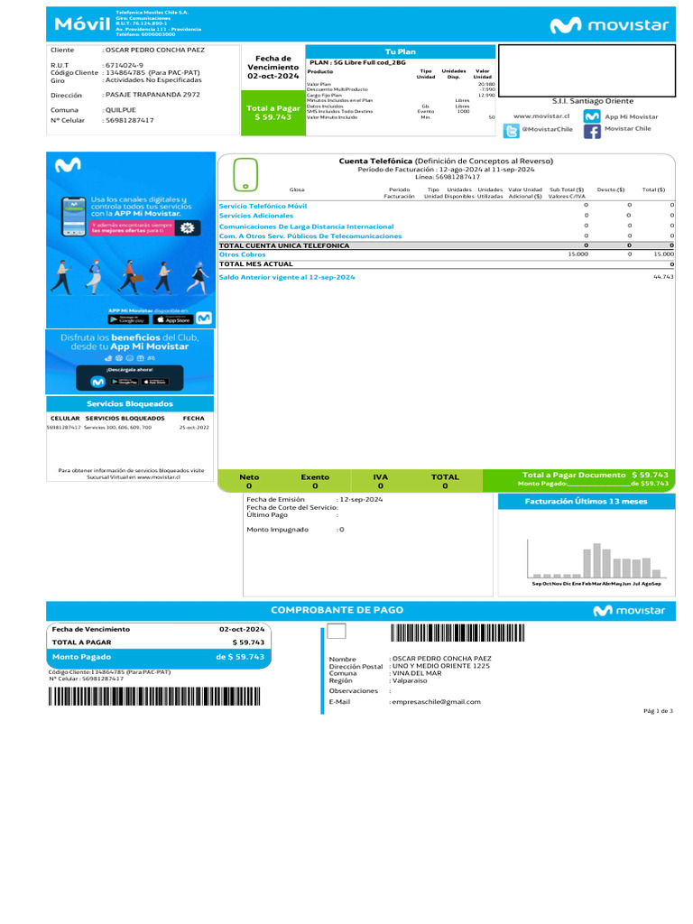 Cuenta de Movistar Ultima Boleta | PDF
