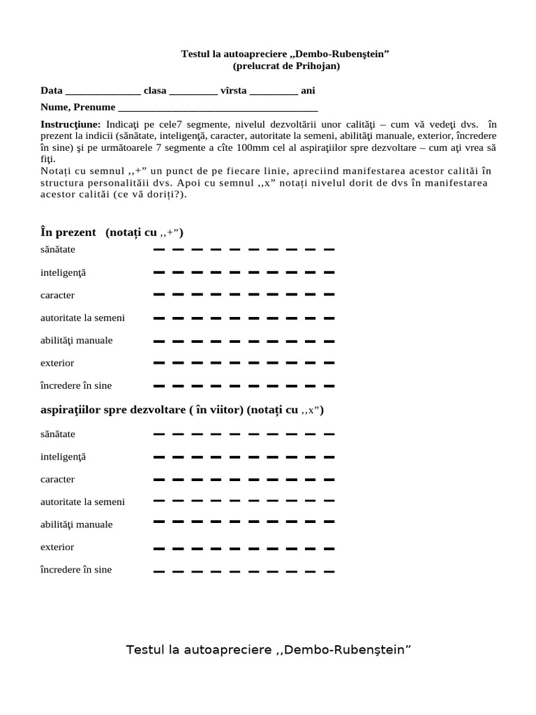 Autoapreciere Dembo Rubenstein | PDF