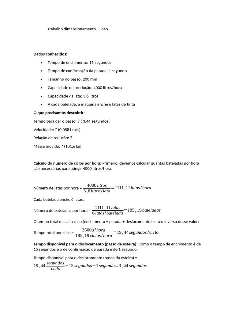 Trabalho Dimensionamento | PDF