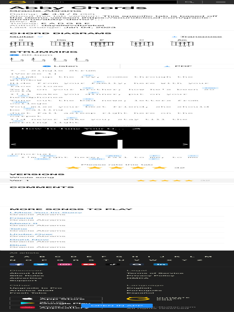 ABBY CHORDS by Gracie Abrams @ | PDF