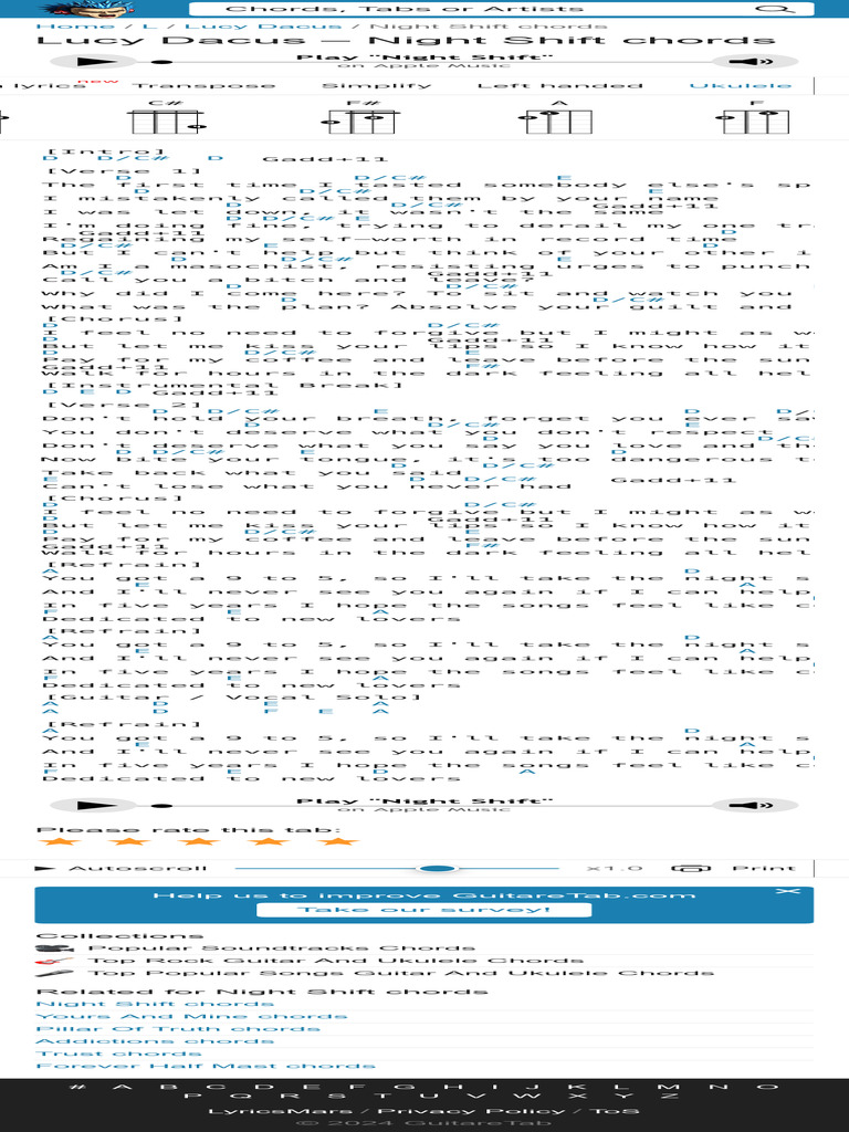 Night Shift Chords With Lyrics by Lucy Dacus For Guitar and Ukulele at ...